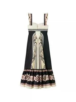 La DoubleJ Floral Ruffled Midi Dress - Black