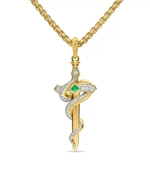 David Yurman Ouroboros Snake Amulet In 18k Yellow With Emerald And Diamonds - Emerald/gold