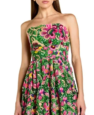 Mac Duggal Floral Embroidered Strapless Midi Dress