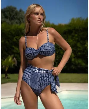 CHANGE OF SCENERY Loryn Twist Bandeau Printed Bikini Top - Tivara Patchwork