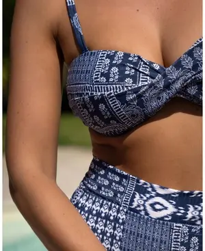 CHANGE OF SCENERY Loryn Twist Bandeau Printed Bikini Top - Tivara Patchwork