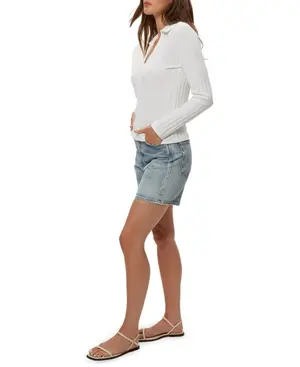 Michael Stars Liyah Long Sleeve Collared Top - White