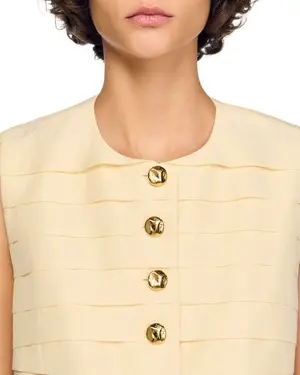 Sandro Pleated Cropped Top - Vanilla