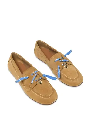 Maje Suede Boat Shoe Loafers - Camel