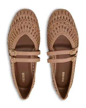 REISS Jute Leather Ballet Flats - Neutral