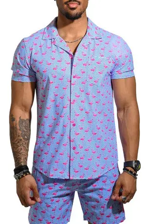 MACEOO Beachflamingo Cotton Camp Shirt