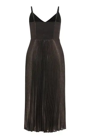 City Chic Ariana Pleated Metallic Dress - Bronze Sparkle