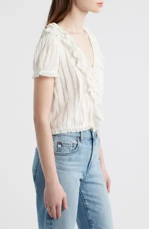 DÔEN Bernadette Pleated Lace Trim Top - Salt