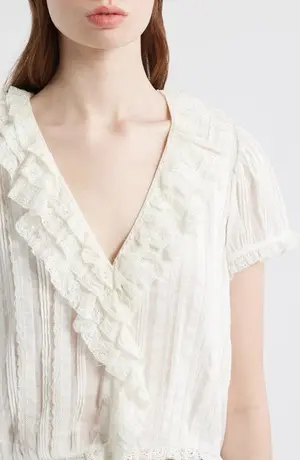 DÔEN Bernadette Pleated Lace Trim Top - Salt