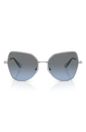 SWAROVSKI 58mm Butterfly Sunglasses - Silver/blue Gradient Grey