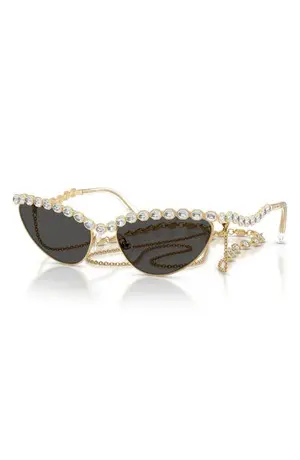 SWAROVSKI 59mm Cat Eye Sunglasses With Chain - Gold/dark Grey