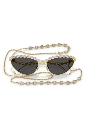SWAROVSKI 59mm Cat Eye Sunglasses With Chain - Gold/dark Grey
