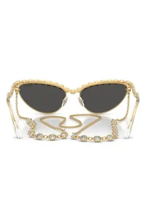 SWAROVSKI 59mm Cat Eye Sunglasses With Chain - Gold/dark Grey