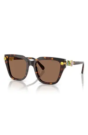 SWAROVSKI 53mm Irregular Sunglasses - Havana/dark Brown