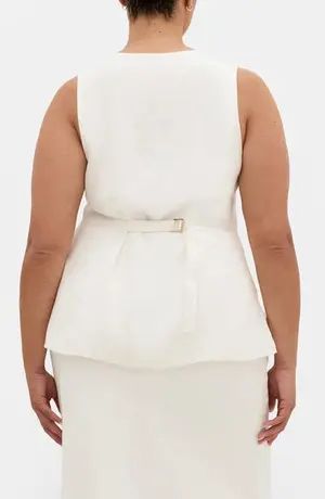 City Chic Devienne Linen Blend Vest - Ivory