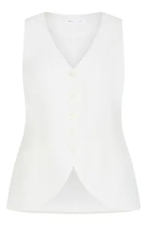 City Chic Devienne Linen Blend Vest - Ivory