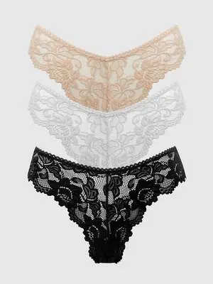 Frederick's Of Hollywood Jessica Lace Tanga 3 Pack - Multi-color