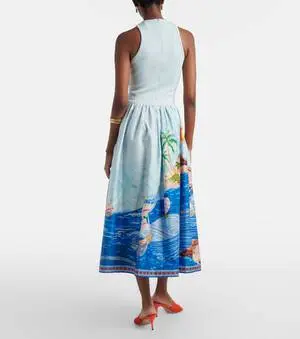 ALEMAIS Printed Cotton Midi Dress