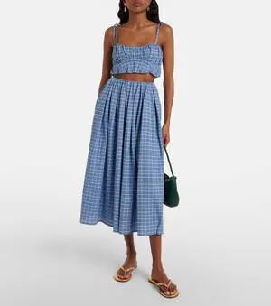 Faithfull The Brand Agora Checked Cotton Midi Skirt
