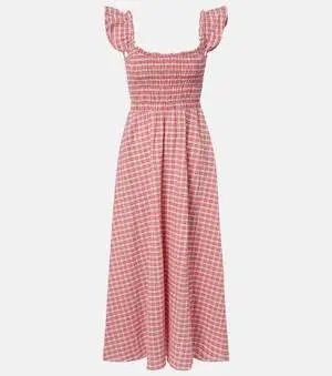 Faithfull The Brand Eudora Checked Cotton Midi Dress