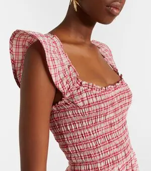 Faithfull The Brand Eudora Checked Cotton Midi Dress