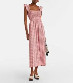 Faithfull The Brand Eudora Checked Cotton Midi Dress