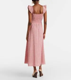 Faithfull The Brand Eudora Checked Cotton Midi Dress