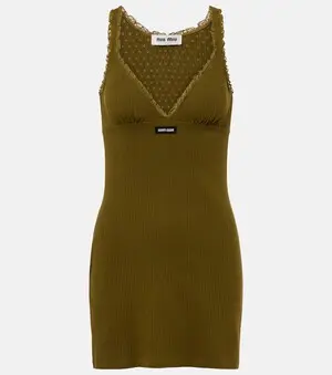Miu Miu Lace-trimmed Pointelle Cotton Minidress - Green