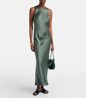 Asceno Tallin Silk Maxi Dress - Green