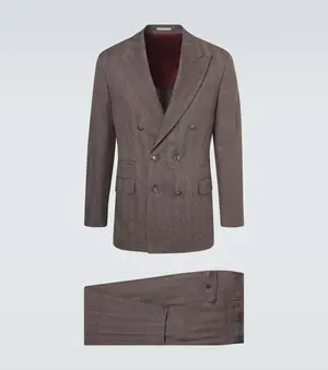 Brunello Cucinelli Herringbone Linen And Wool Suit - Brown