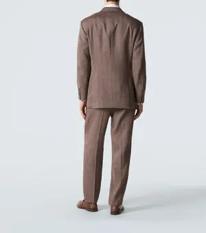 Brunello Cucinelli Herringbone Linen And Wool Suit - Brown