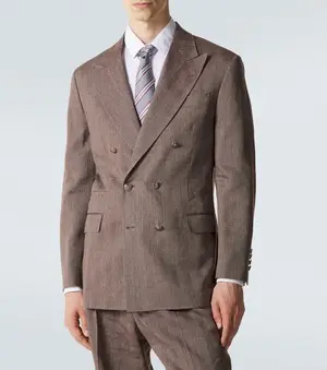 Brunello Cucinelli Herringbone Linen And Wool Suit - Brown