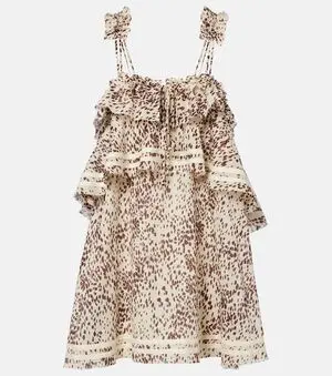 Attico Leopard-print Ruffled Cotton Minidress - White