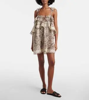 Attico Leopard-print Ruffled Cotton Minidress