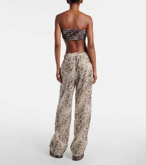 Attico Leopard-print Wide-leg Cotton Pants