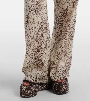Attico Leopard-print Wide-leg Cotton Pants