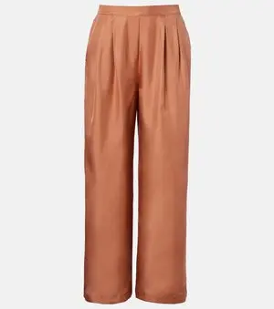Asceno Isola Pleated Silk Twill Wide-leg Pants