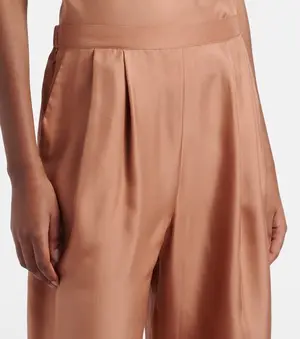 Asceno Isola Pleated Silk Twill Wide-leg Pants