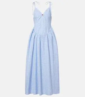 BANANHOT Paloma Gingham Cotton Poplin Maxi Dress - Blue