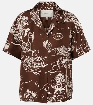 Asceno Prague Printed Silk Twill Bowling Shirt - Brown