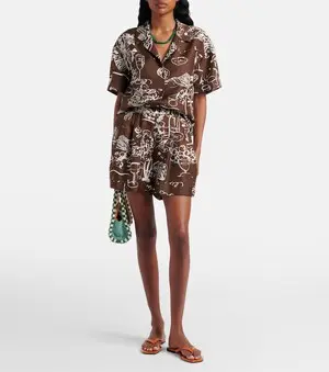 Asceno Zurich Printed Silk Twill Shorts - Brown