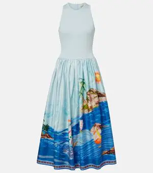 ALEMAIS Printed Cotton Midi Dress - Blue