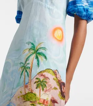 ALEMAIS Alémais Printed Linen Midi Dress