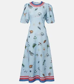 ALEMAIS Printed Linen Midi Dress - Multicoloured