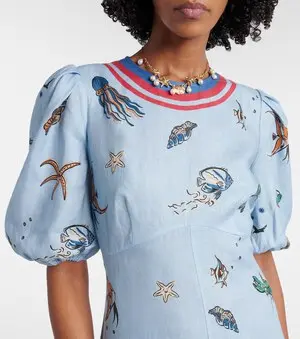 ALEMAIS Printed Linen Midi Dress - Multicoloured