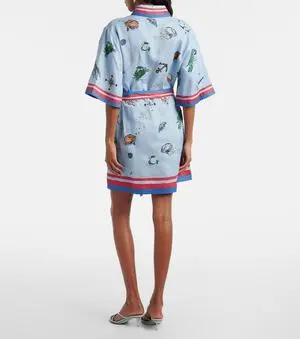 ALEMAIS Printed Belted Linen Shirt Dress - Blue