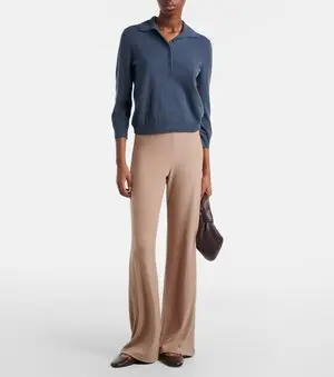 LESET Lauren Jersey Wide-leg Pants - Beige