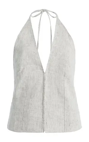 DEIJI STUDIOS Close Striped Linen Halter Top - White