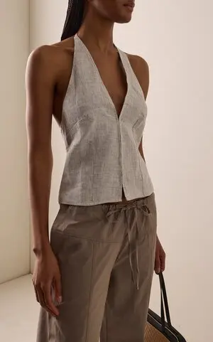 DEIJI STUDIOS Close Striped Linen Halter Top - White
