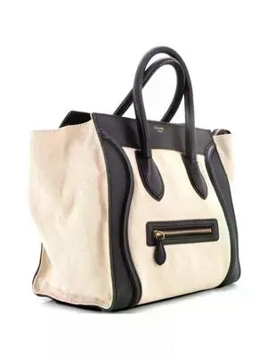 Celine Luggage Bag Canvas And Leather Mini Satchel - Black